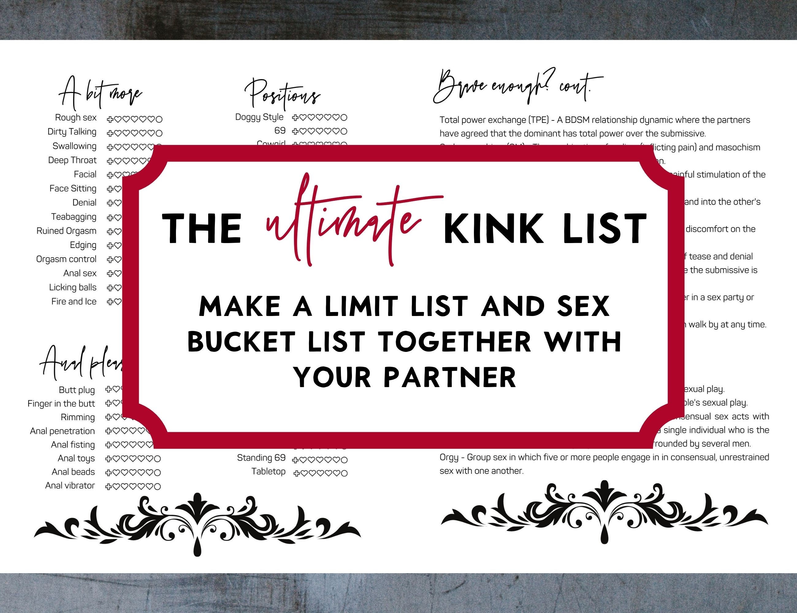 Ultimate Kink List of Kinks and Fetishes, Sex Bucket List, Sex Games, BDSM Sex Game, Kinklist ...
