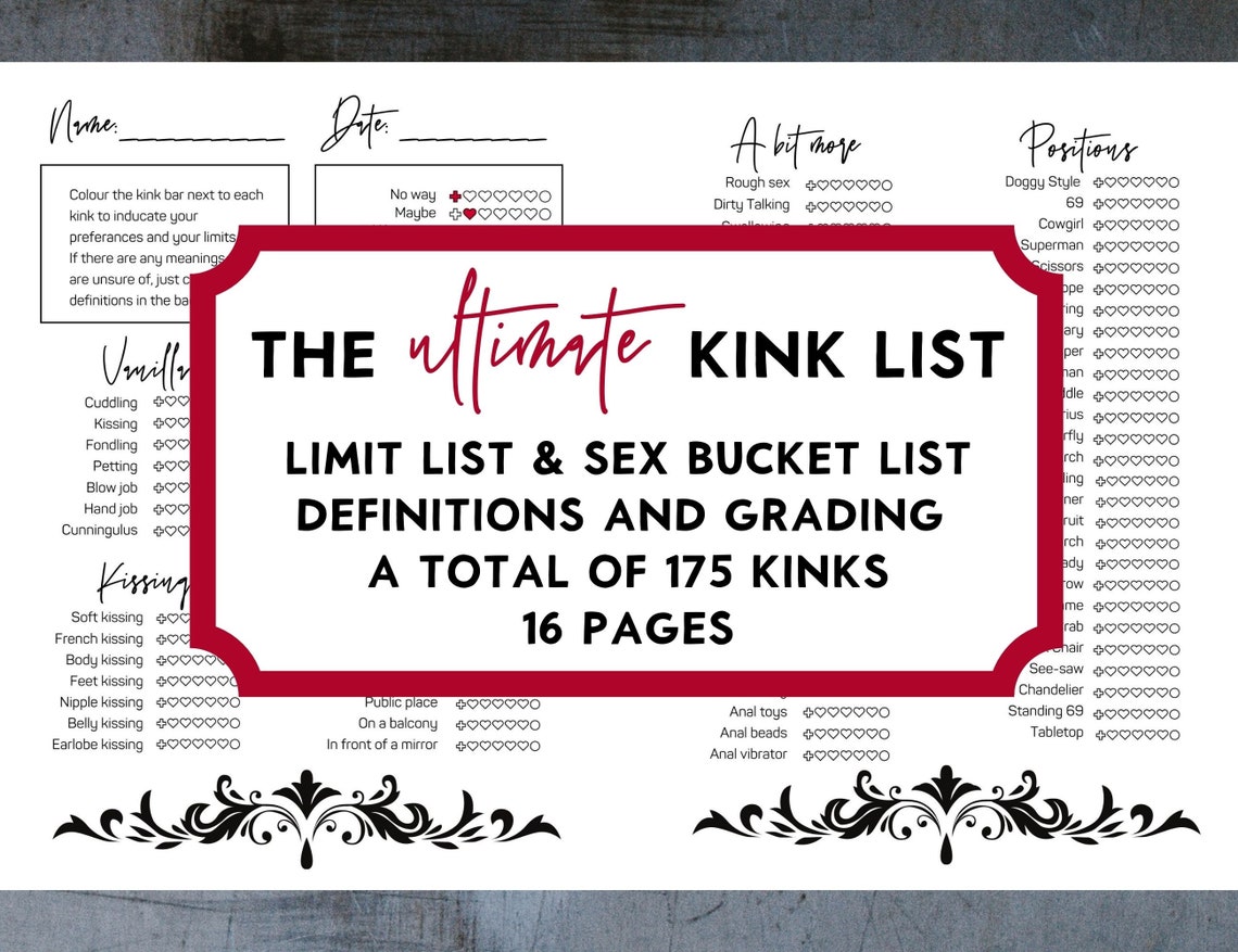 Ultimate Kink List of Kinks and Fetishes Sex Bucket List Sex - Etsy UK