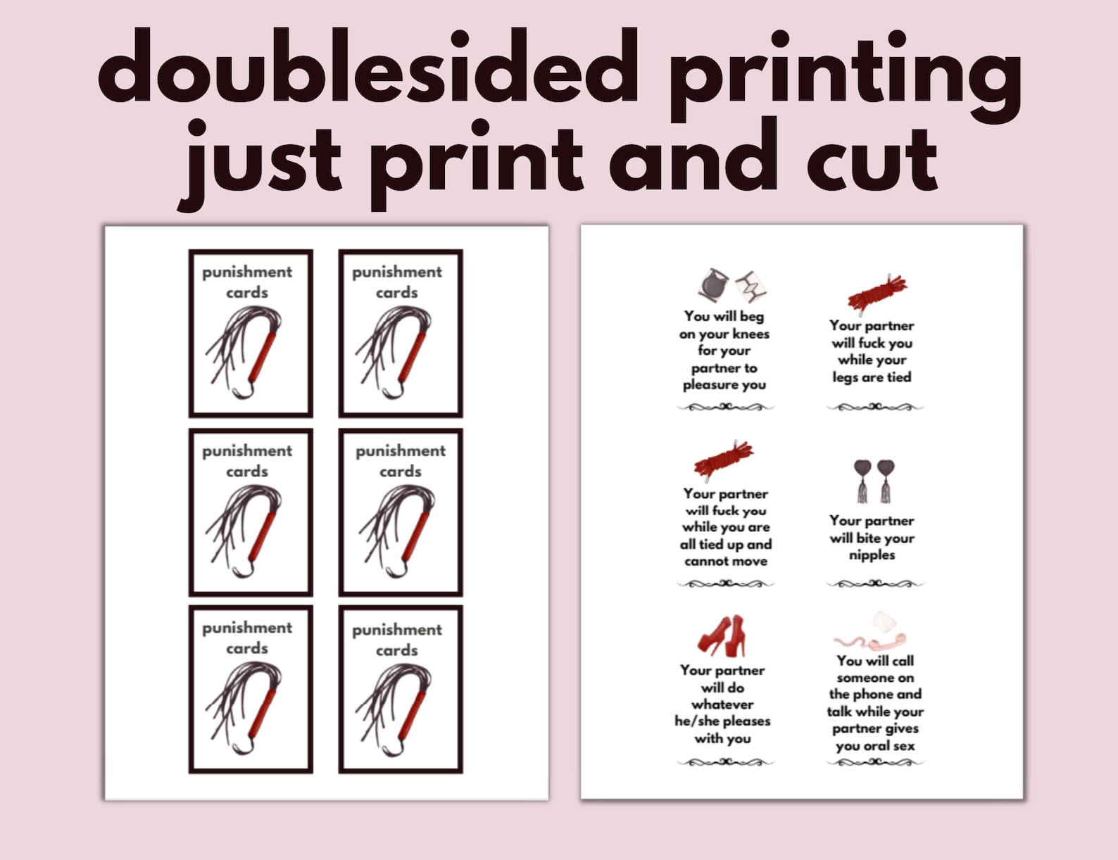 BDSM Game, Punishment Cards, Printable Sex Game, BDSM Punishments, Kink ...