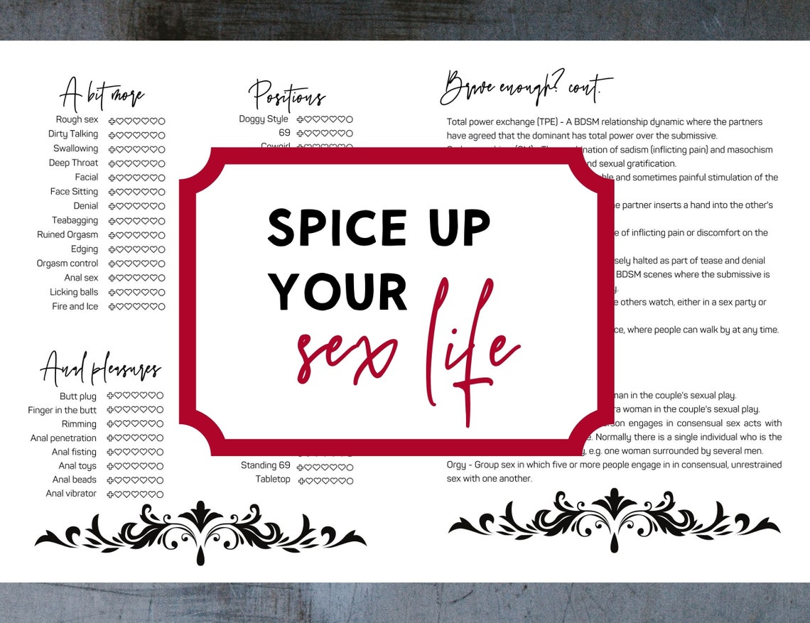 Ultimate Kink List of Kinks and Fetishes Sex Bucket List Sex - Etsy UK