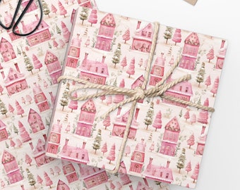 Pink Christmas Gift Wrap Pink Holiday Wrapping Paper Xmas Gift Paper ...