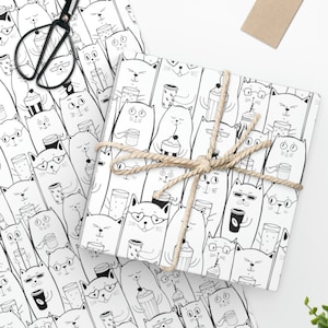 Cats With Coffee Wrapping Paper Gift Wrap for Cat Lovers Whimsical Gift ...