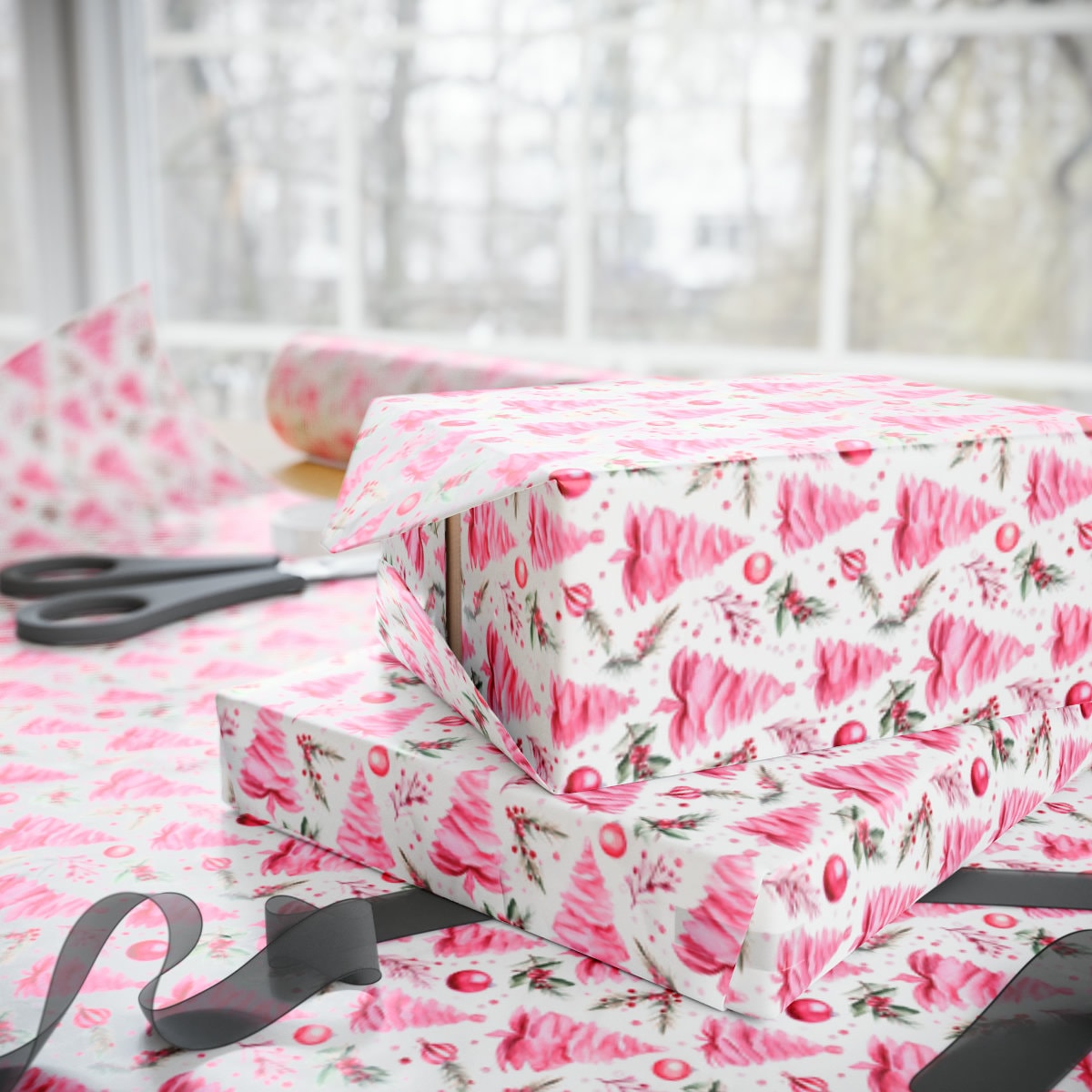 Pink Christmas Gift Wrap | Pink Holiday Wrapping Paper | Xmas Gift ...