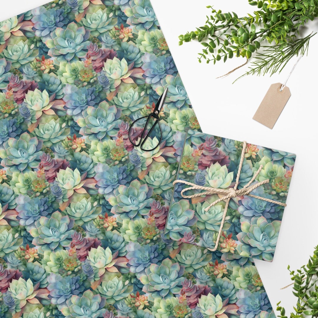 Succulent Wrapping Paper Gift Wrap for Summer Party Whimsical Gift Wrap ...