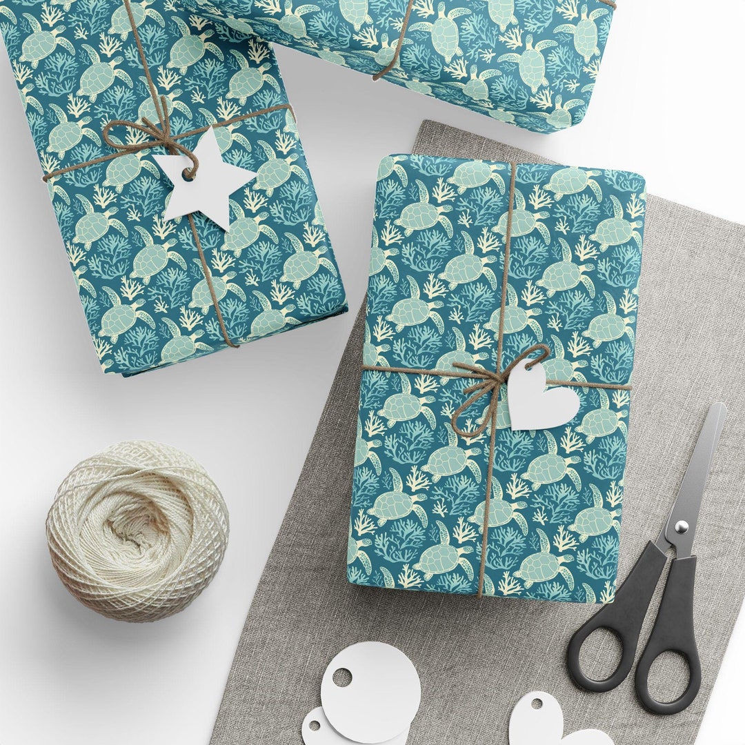 Sea Turtle Wrapping Paper Sea Turtle Gift Wrap Teal Gift Paper for Any ...