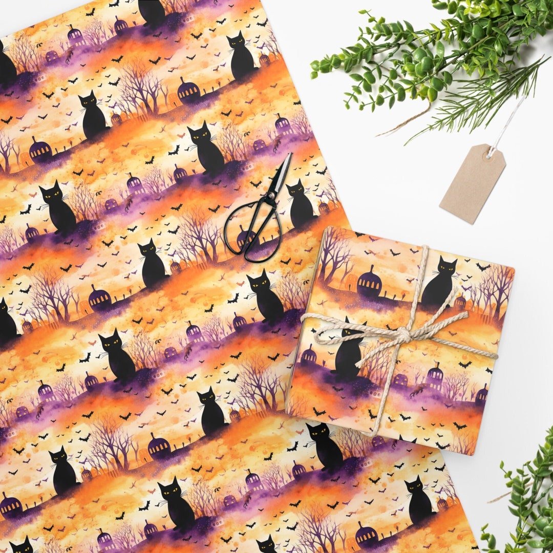Halloween Cats Wrapping Paper Gift Wrap for Cat Lovers Whimsical Gift ...