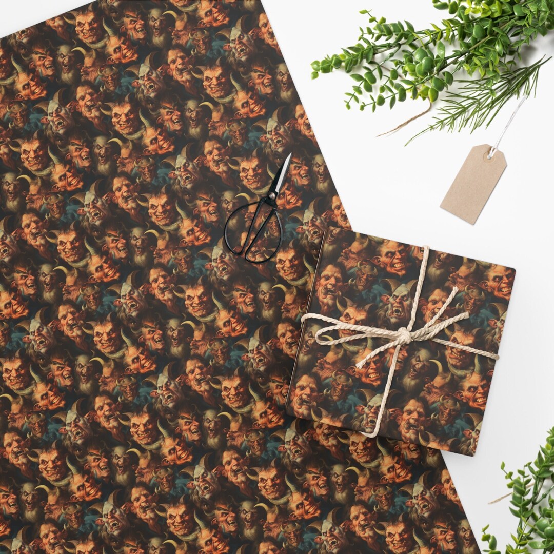 Demon Wrapping Paper Krampus Gift Wrap Halloween Wrap Festivus Gift ...