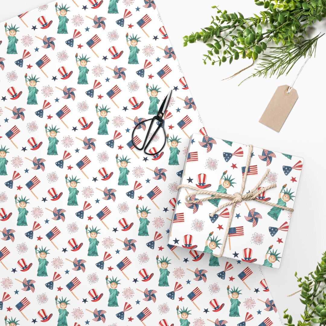 Patriotic Wrapping Paper 4th of July Gift Wrap for Summer Whimsical ...