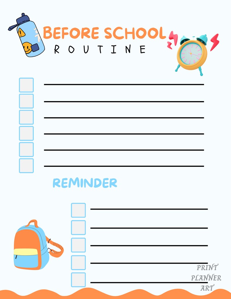 School Planner Kids Printable, Before School Rules & After School ...