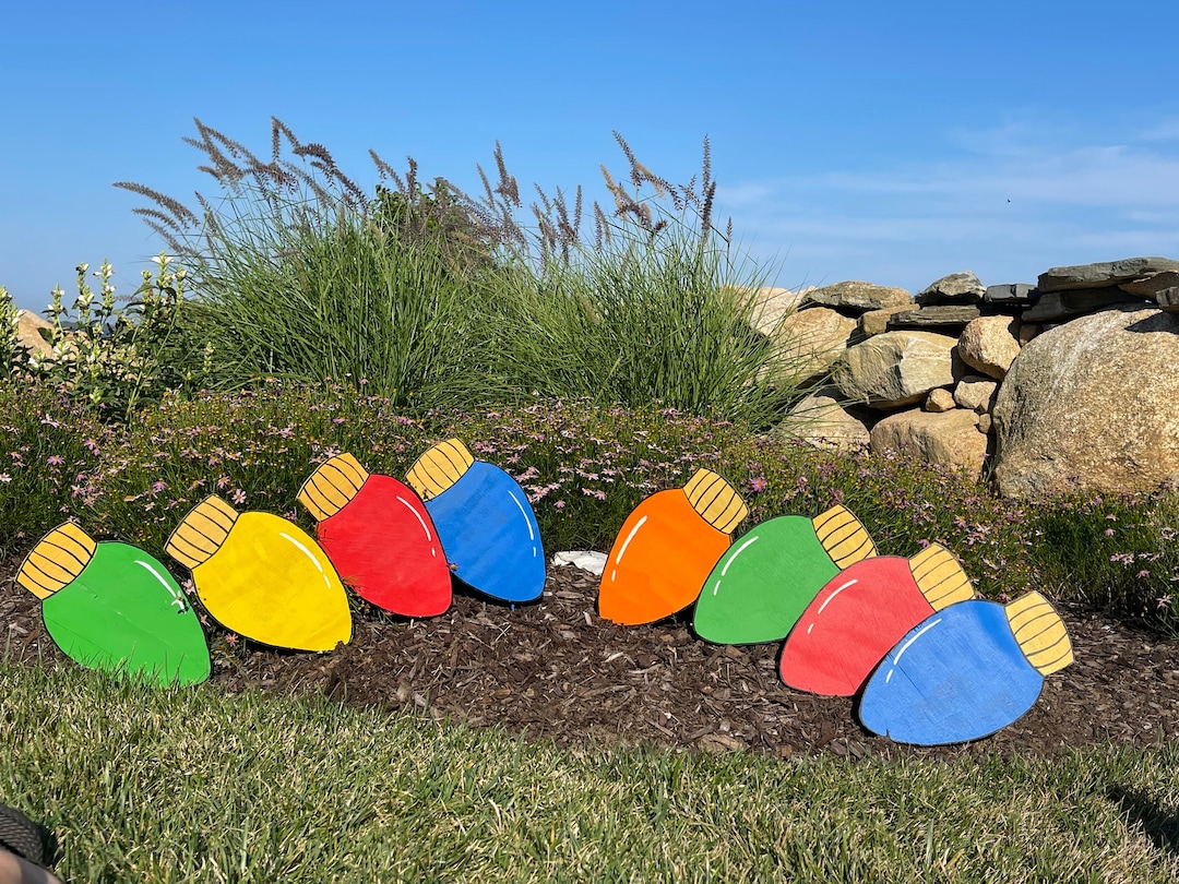Outdoor Christmas and Holiday Lights Wooden Decorations/ 8 Pack of Christmas Bulb Light Cutouts ...