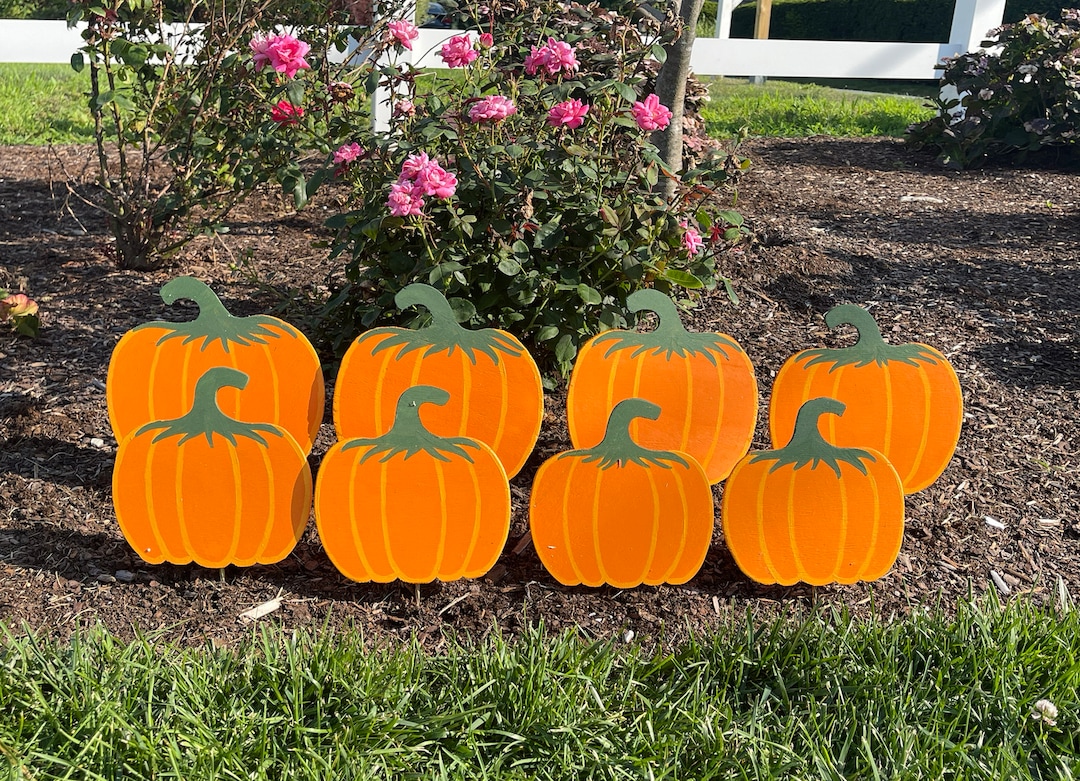 Outdoor Halloween Pumpkin Patch/ Pack of 8 Wooden Pumpkins/ Outdoor ...