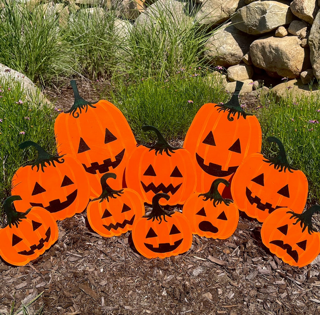 Outdoor Halloween Pumpkins/ Pack of 10 Wooden Pumpkin Jack O - Etsy