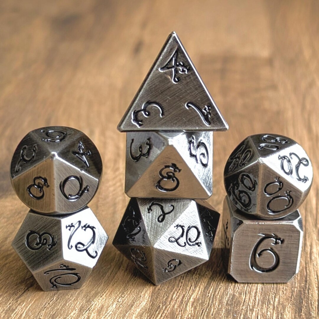 Silver Dragon Wyrmling DND Dice Set Metal 7pcs Polyhedral Die - Etsy