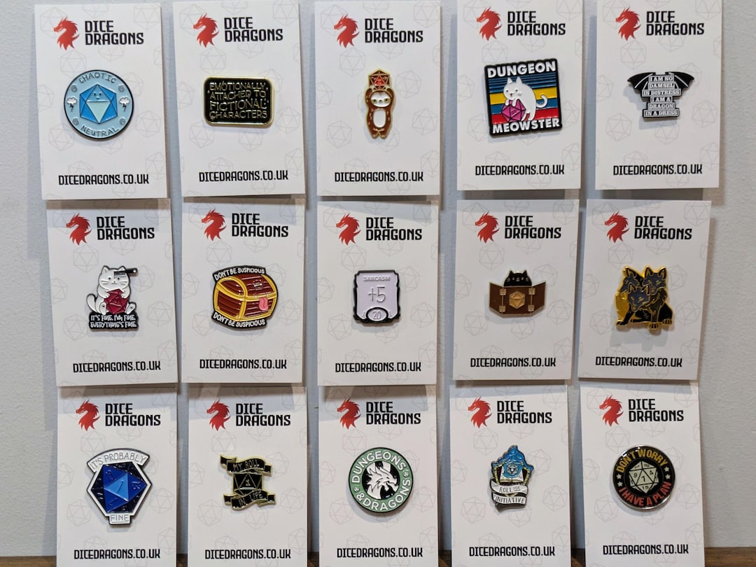 Dnd Enamel Pin Badges 17 Designs Including Cats, Dragons, Dice & More ...