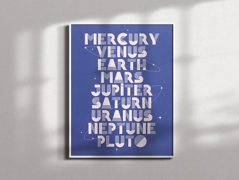 Retro Solar System Planets PRINTABLE | Blue 70s Retro Minimal ...
