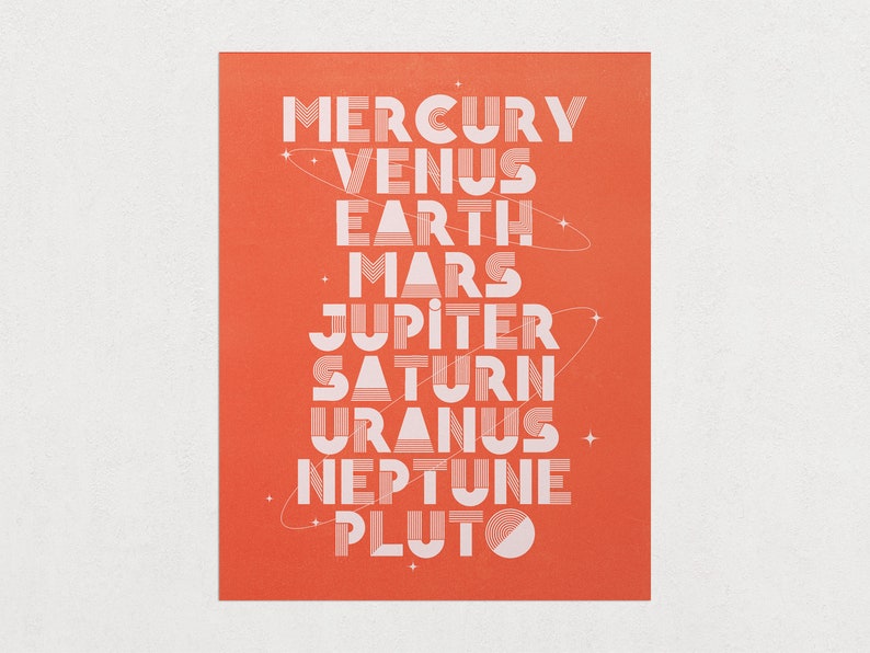 Retro Planets Typography PRINTABLE | Orange 70s Retro Minimal Type Wall ...