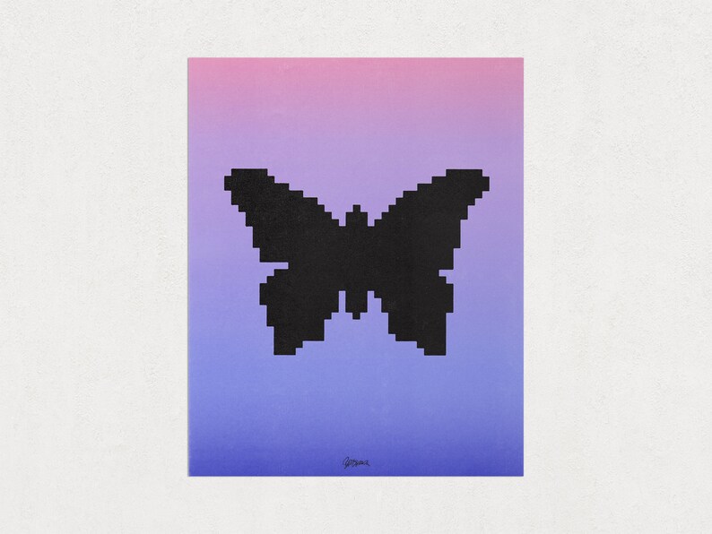 Purple Pixel Gradient Butterfly Poster | Y2K Butterfly Bitmap Trendy ...