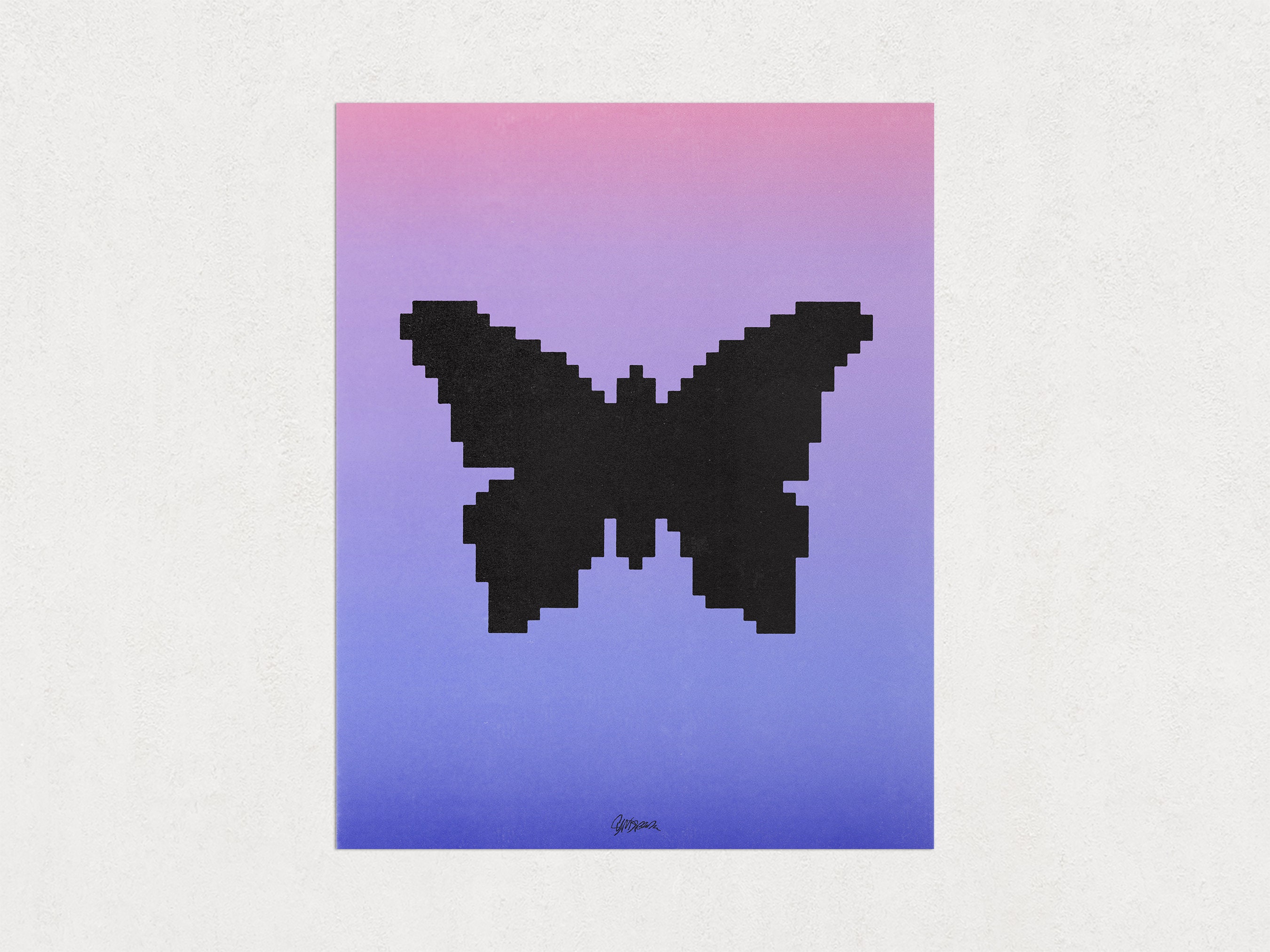 Purple Pixel Gradient Butterfly Poster | Y2K Butterfly Bitmap Trendy ...
