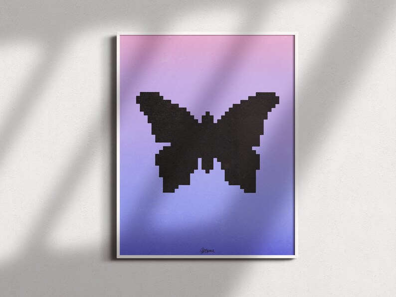 Purple Pixel Gradient Butterfly Poster | Y2K Butterfly Bitmap Trendy ...