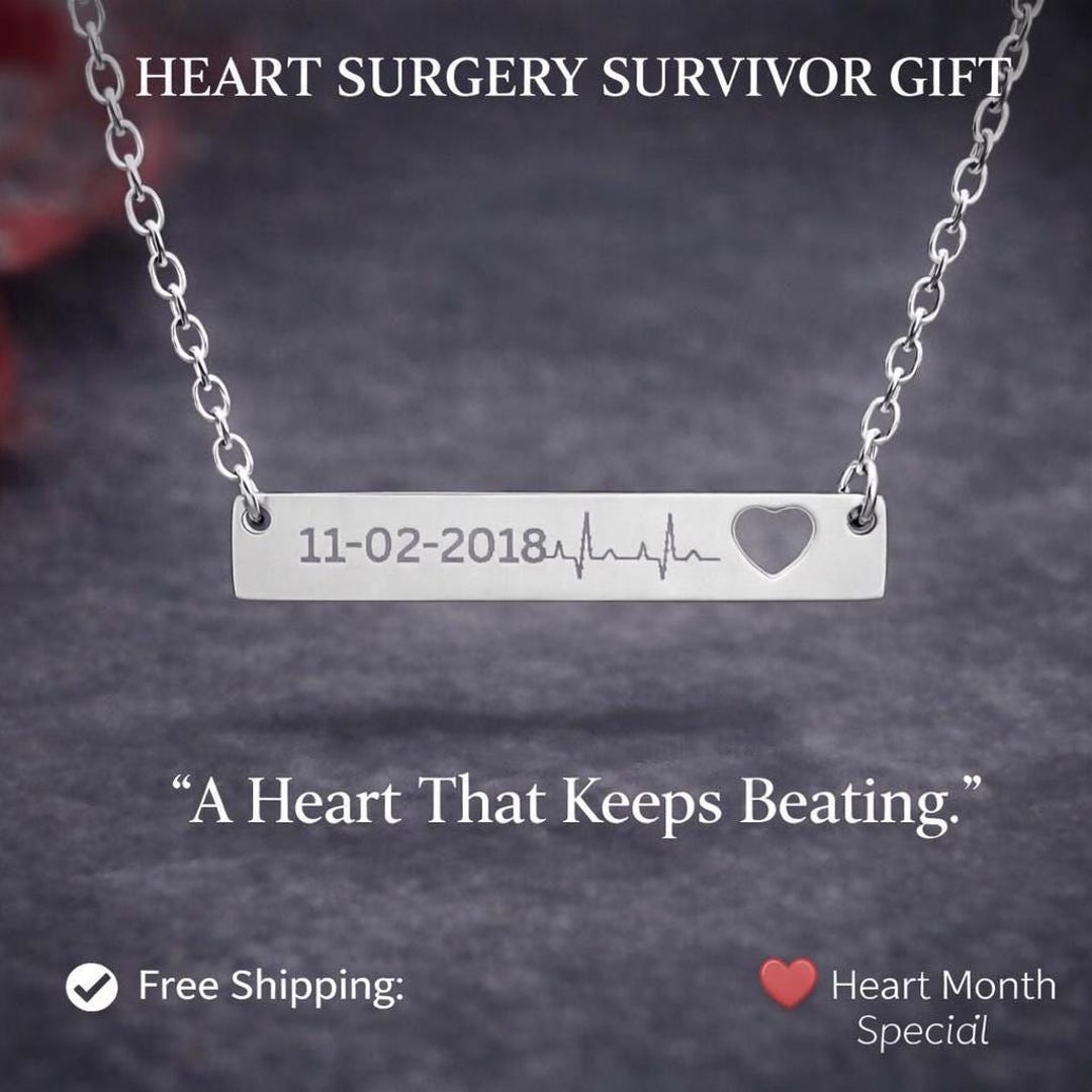 Heart Month Gift, Custom Bar Necklace With Date, Surgery Survivor ...