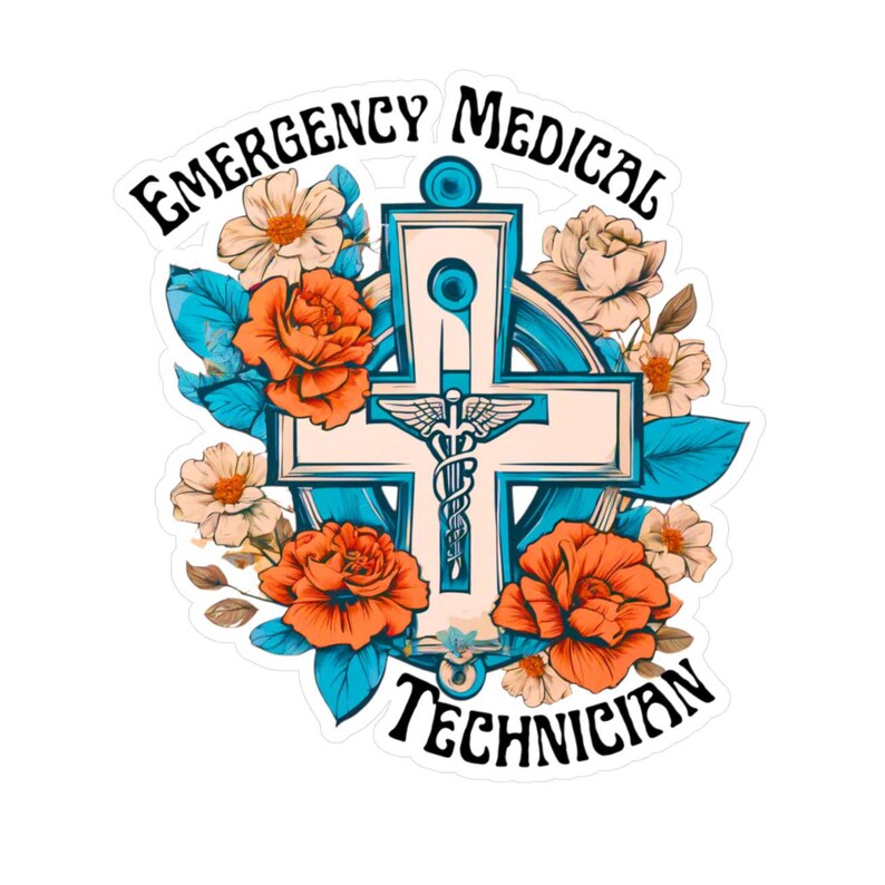 EMT Vinyl Sticker, Floral Emergency Medical Technician Gifts ...