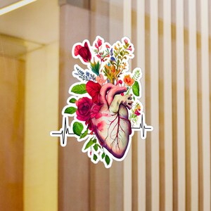 Anatomical Floral Heart Vinyl Sticker, Nurse Sticker, Cardiac Nurse ...