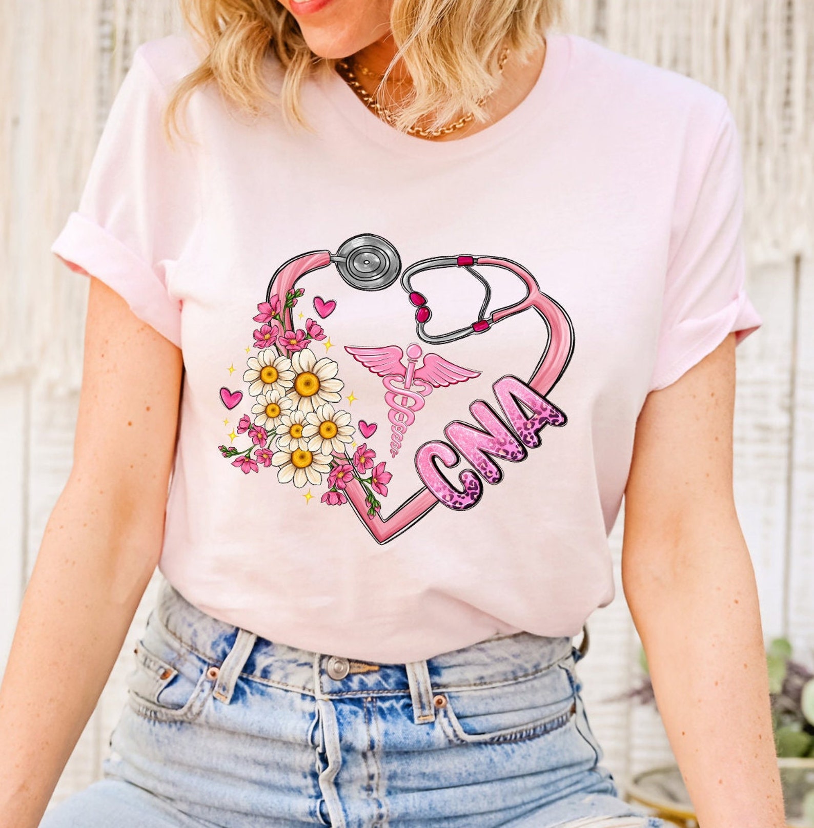 CNA Nurse Stethoscope T-shirt, CNA Nursing Shirts, Cute CNA Shirt for ...