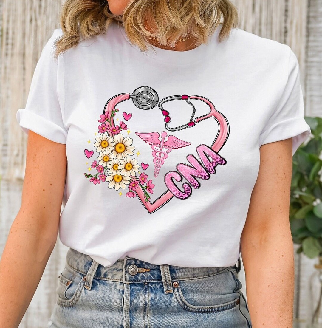 CNA Nurse Stethoscope T-shirt, CNA Nursing Shirts, Cute CNA Shirt for ...