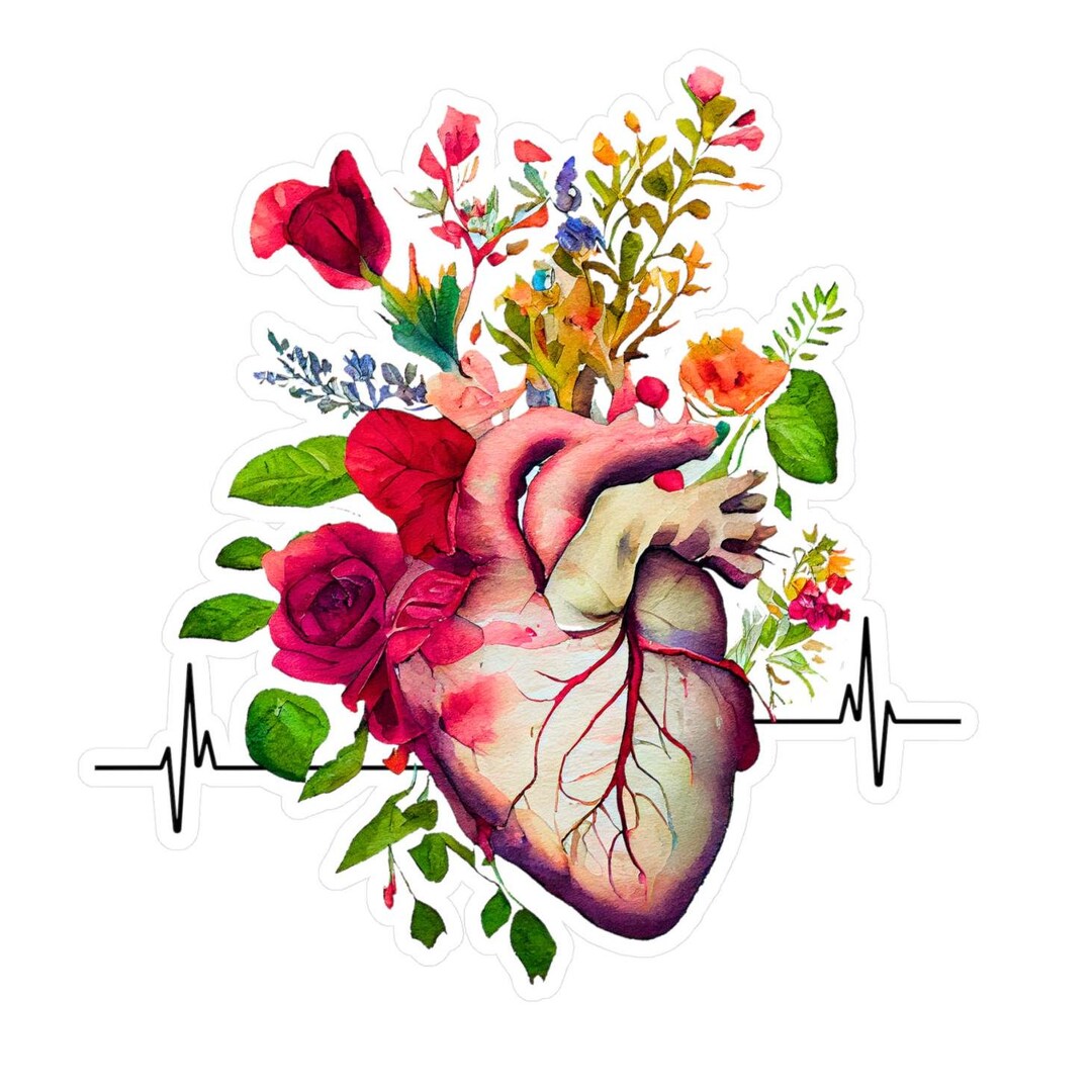 Anatomical Floral Heart Vinyl Sticker, Nurse Sticker, Cardiac Nurse ...