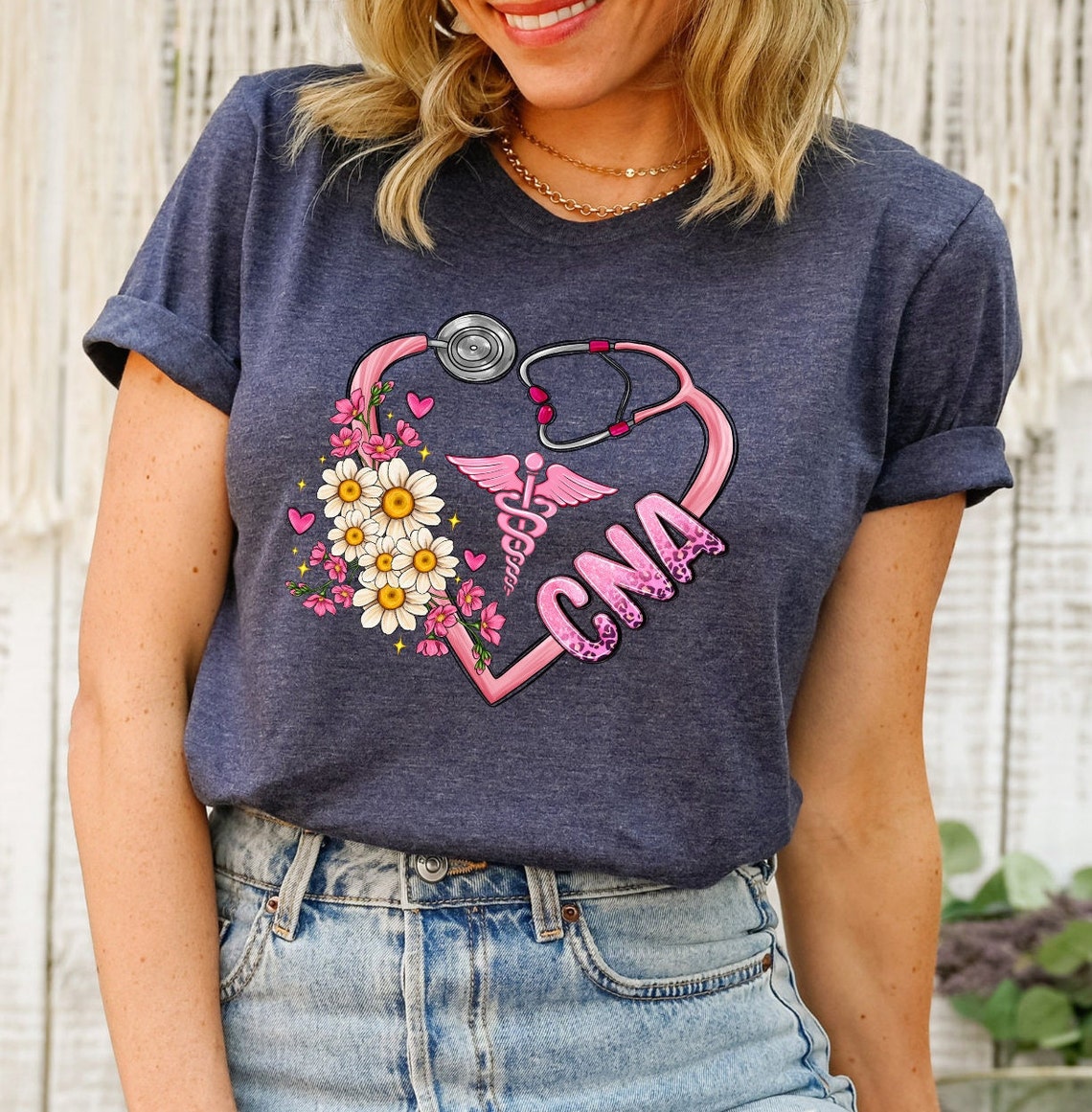 CNA Nurse Stethoscope T-shirt, CNA Nursing Shirts, Cute CNA Shirt for ...