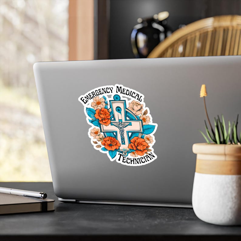 EMT Vinyl Sticker, Floral Emergency Medical Technician Gifts ...
