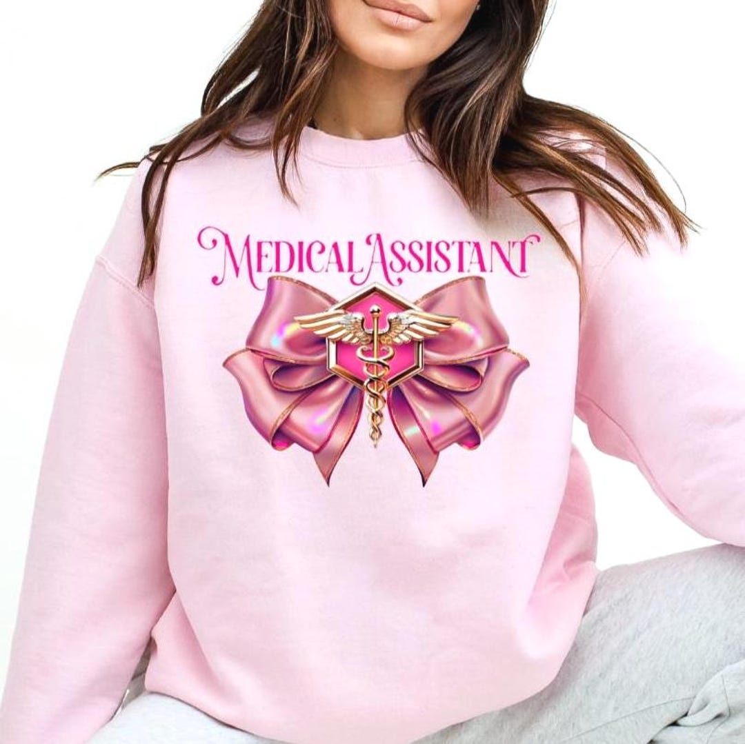 Medical Assistant Gift, Pink Bow Caduceus Sweatshirt, MA Crewneck ...