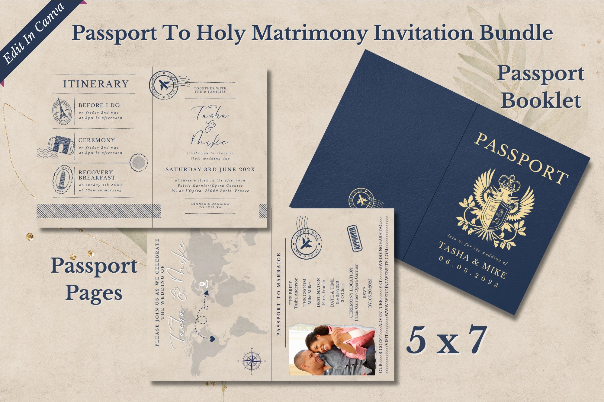 Digital Passport Wedding Invitation Editable in Canva | Passport ...