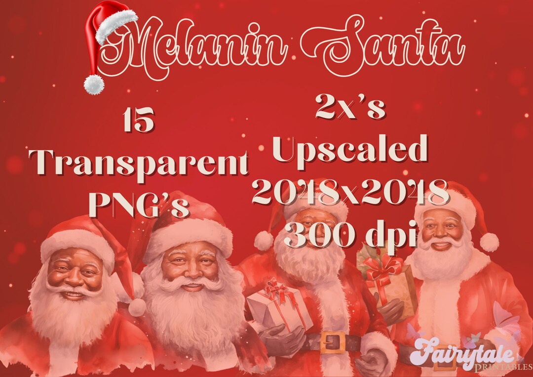 Melanin Santa Clipart - Instant Download - Etsy