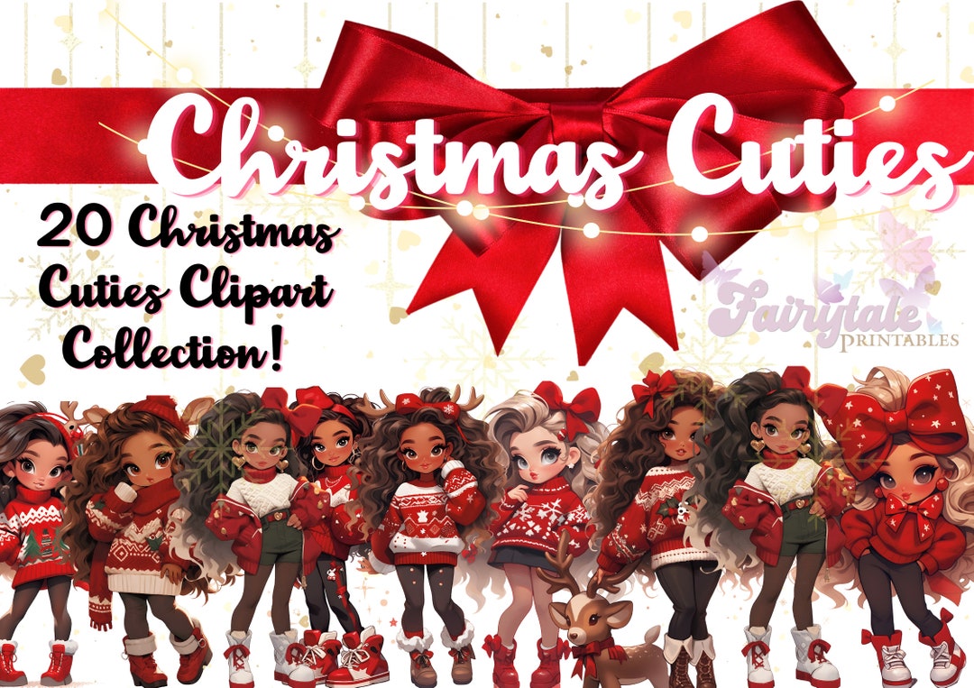 Christmas Cuties Doll Clipart: Holiday Cards, Sublimation (digital ...