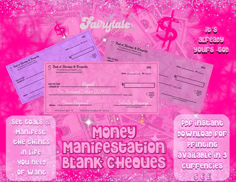 Printable Manifestation Blank Checks - Instantly Manifest Your Dreams ...