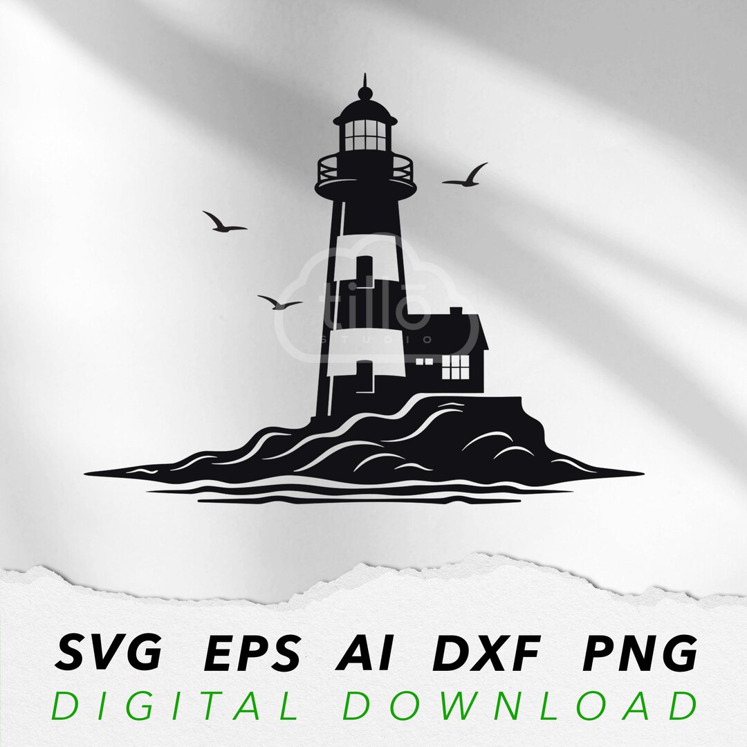 Lighthouse SVG: Coastal Maritime Clipart | Beacon Ocean Island (digital ...