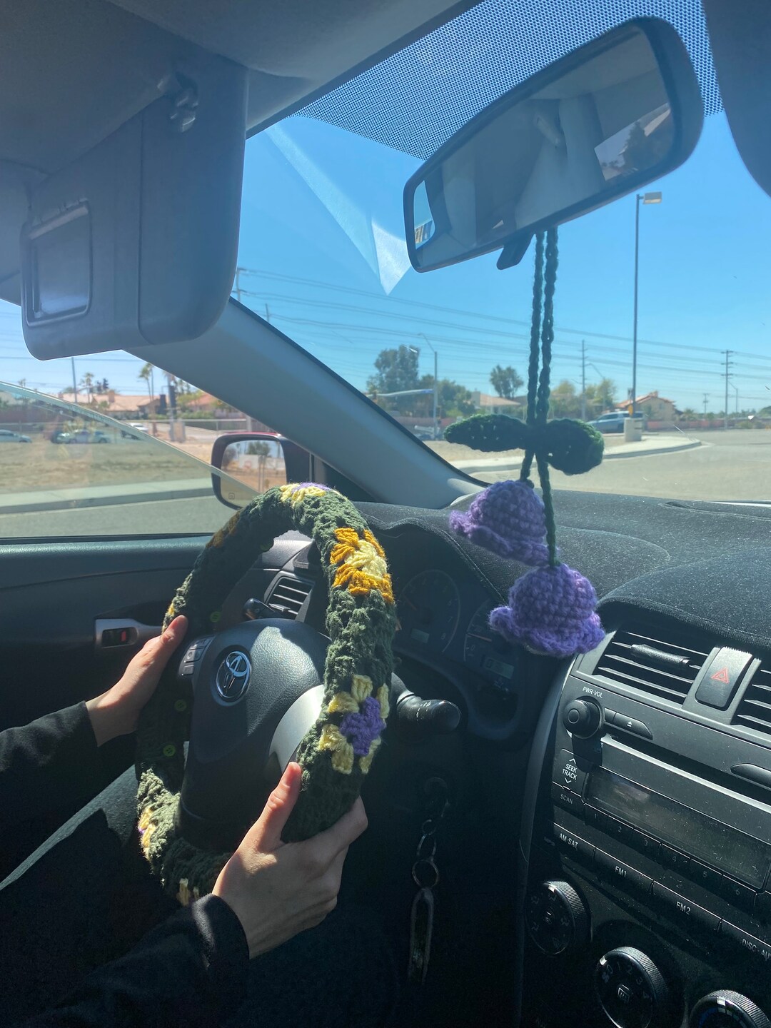 Handmade Crochet Bellflower & Granny Square Stirring Wheel Cover and ...