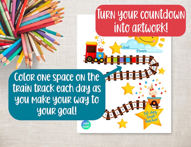 30 Day Kids Goal Tracker, Train Printable, Habit Tracker, Progress ...