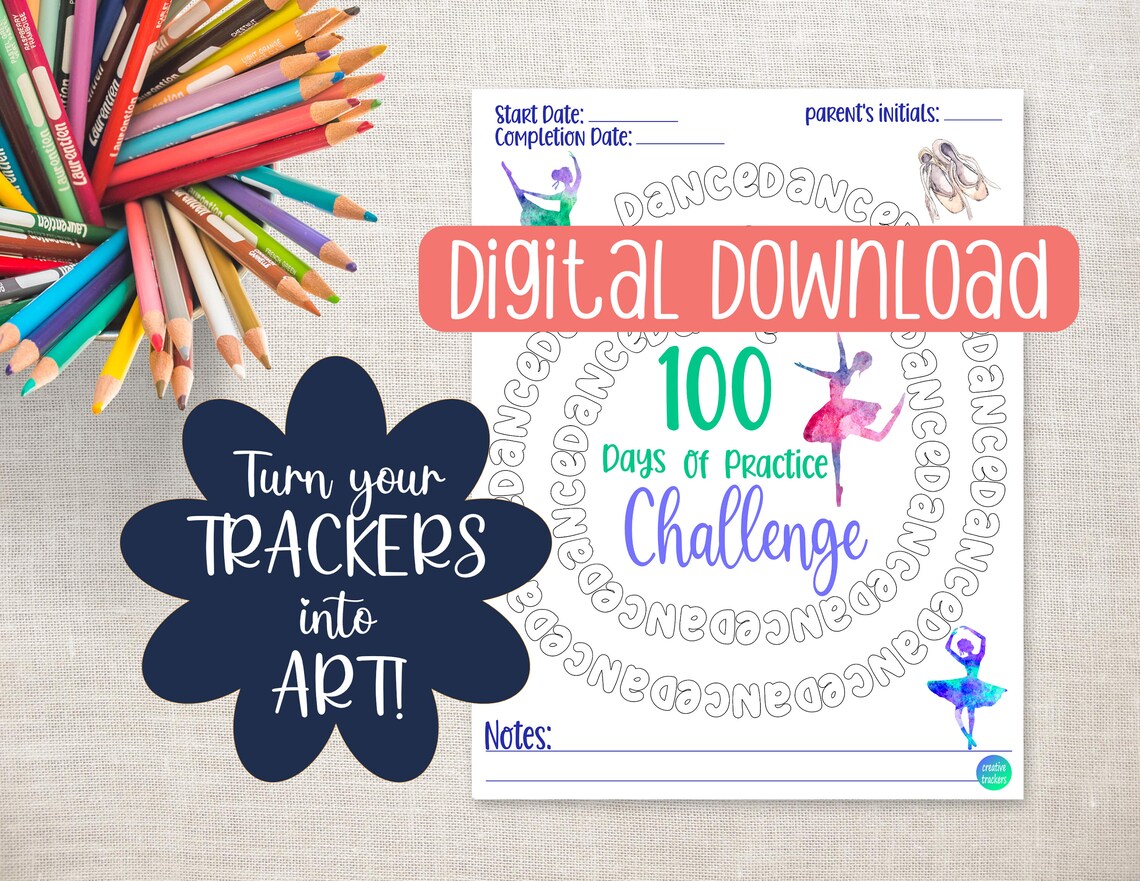 Dance Practice Tracker, 30 Day Challenge, 50 Day Challenge, 100 Day ...