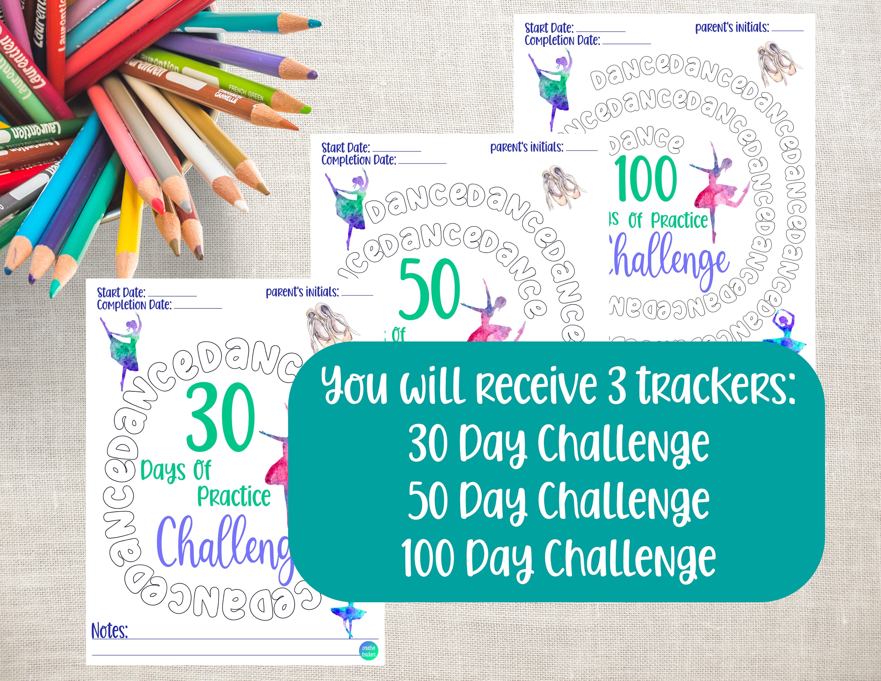 Dance Practice Tracker, 30 Day Challenge, 50 Day Challenge, 100 Day ...