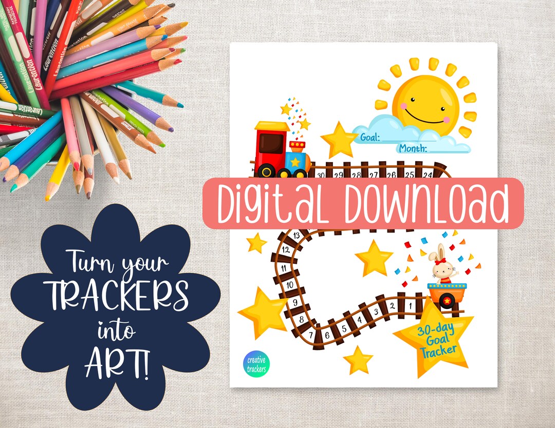 30 Day Kids Goal Tracker, Train Printable, Habit Tracker, Progress ...