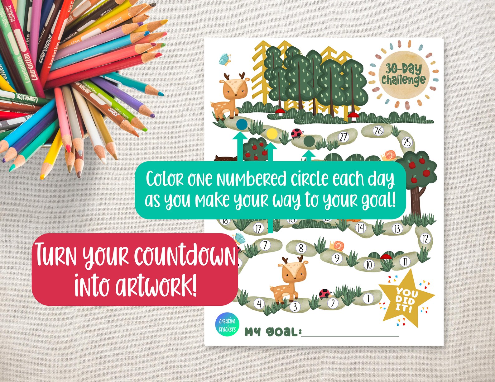 30 Day Challenge, Woodland Creatures, Goal Tracker, Sticker Chart, New ...