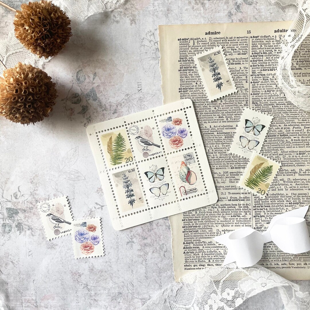 Faux Postal Stamps Die Cut Sheet | 6 Stamps | Linen Paper | Junk ...