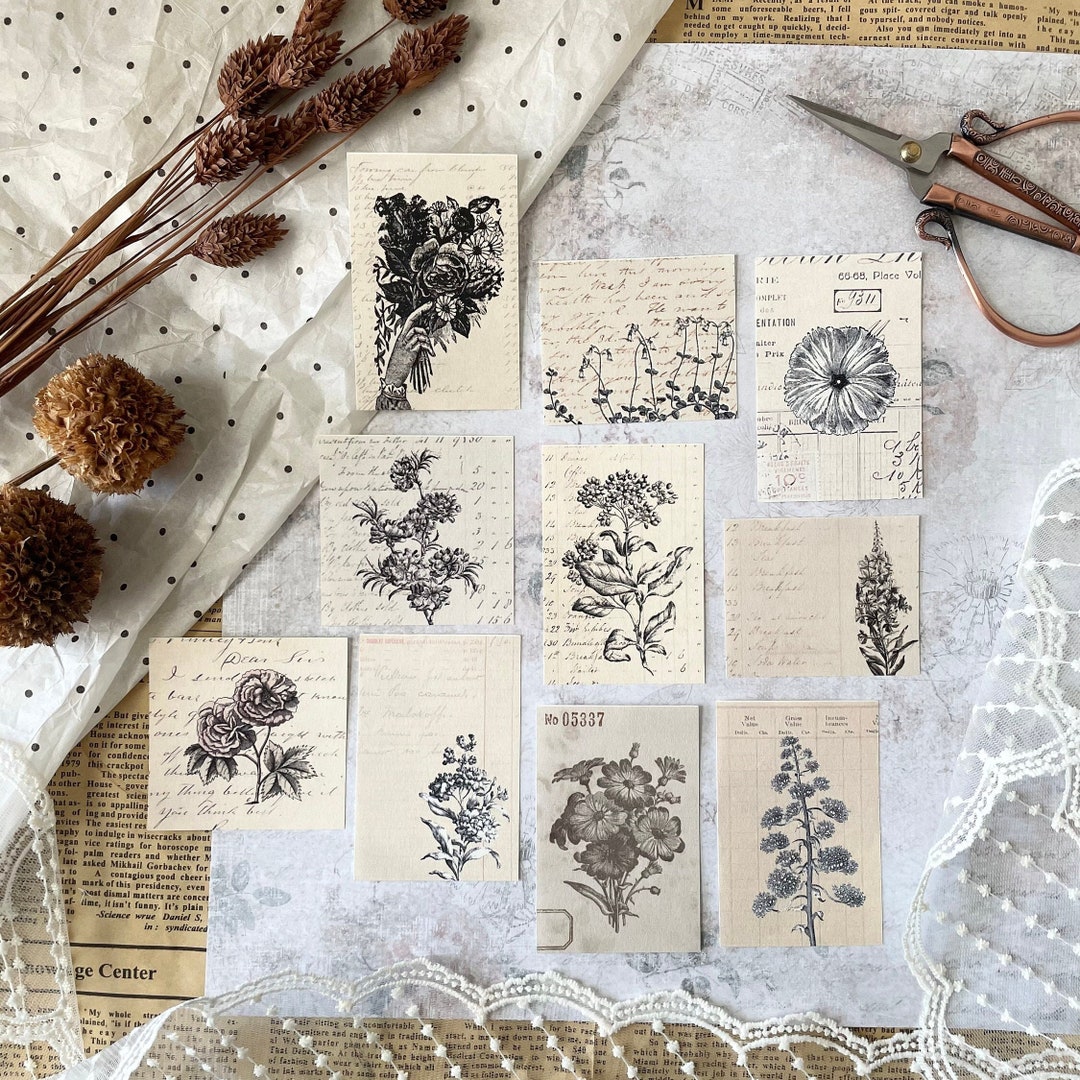 Journaling Card Set - Vintage Flowers | 10 Pieces | Ephemera | Planner ...