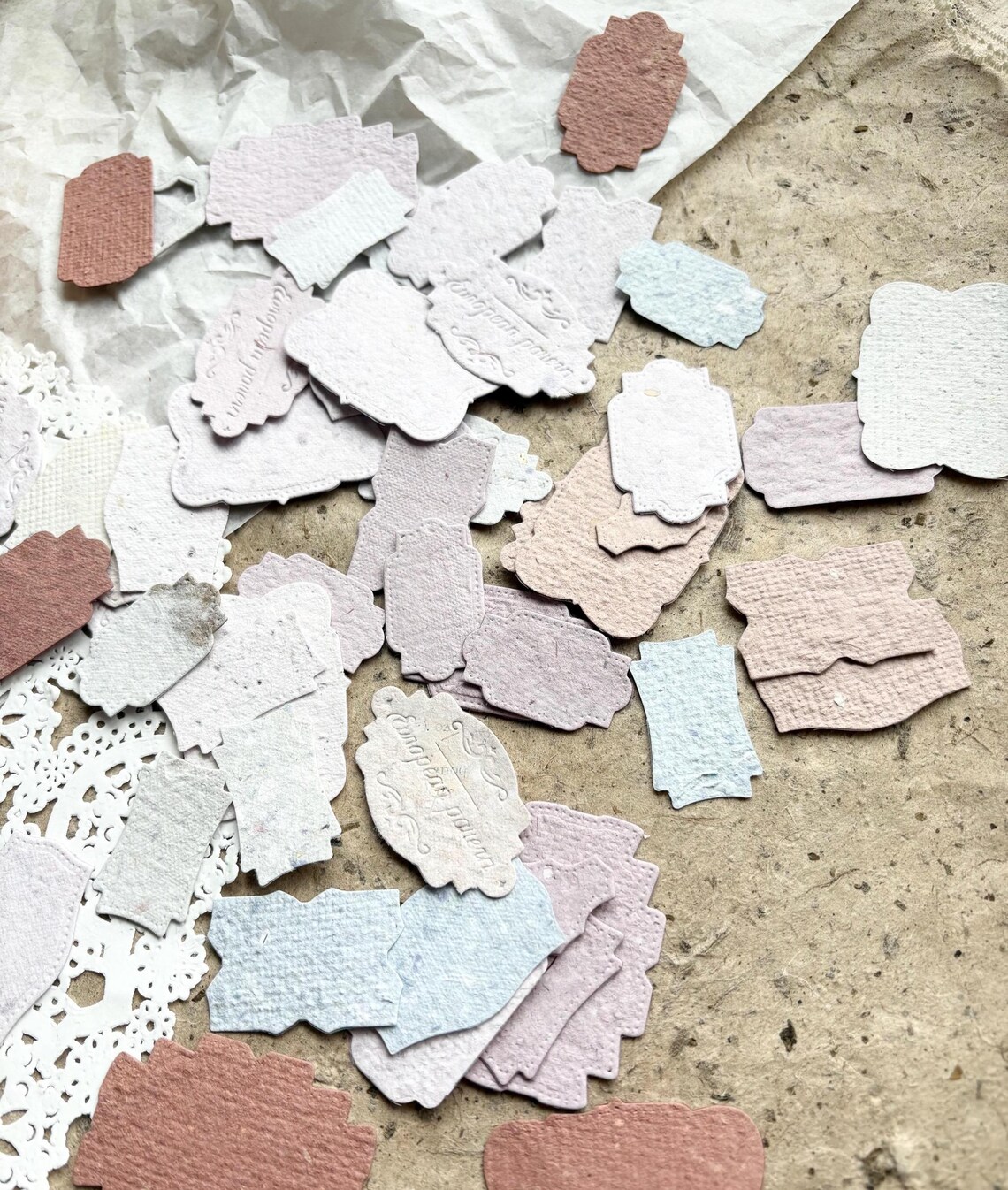 Die Cut Handmade Paper Set | Labels and Flowers | Mixed Colors ...