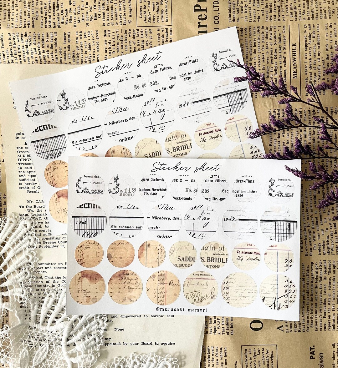 Sticker Sheet Vintage Receipt Circle Eyelet Journaling Planner ...
