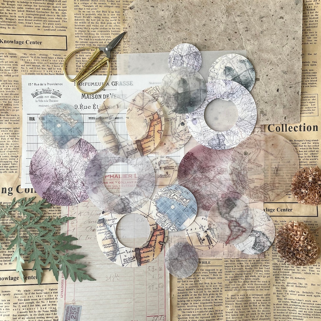Vintage Stained Map Ephemera Set | Vellum + Parchment | 18 Pieces ...