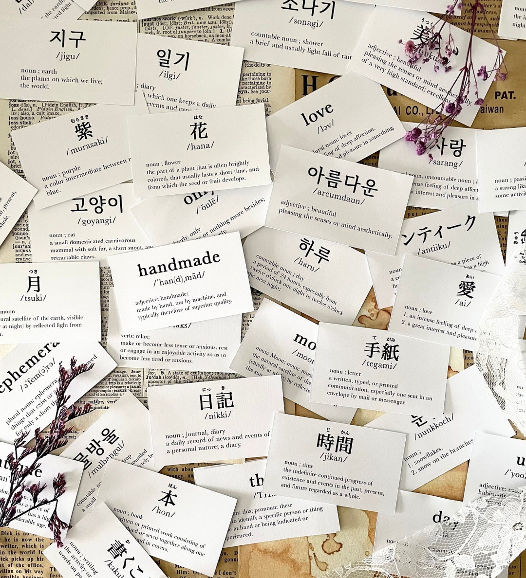 Ephemera Set - Word Cards | Journaling Card | 15 Pieces | Japanese ...