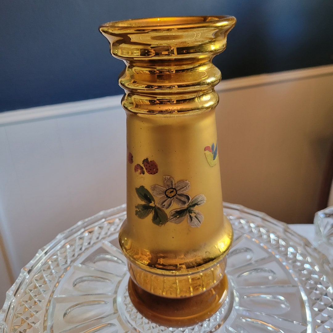 Gold Mercury Glass Vase Floral With Bird Antique Victorian - Etsy